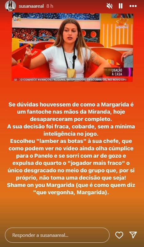 Big Brother: "Se dúvidas houvessem de como a Margarida é um fantoche ...