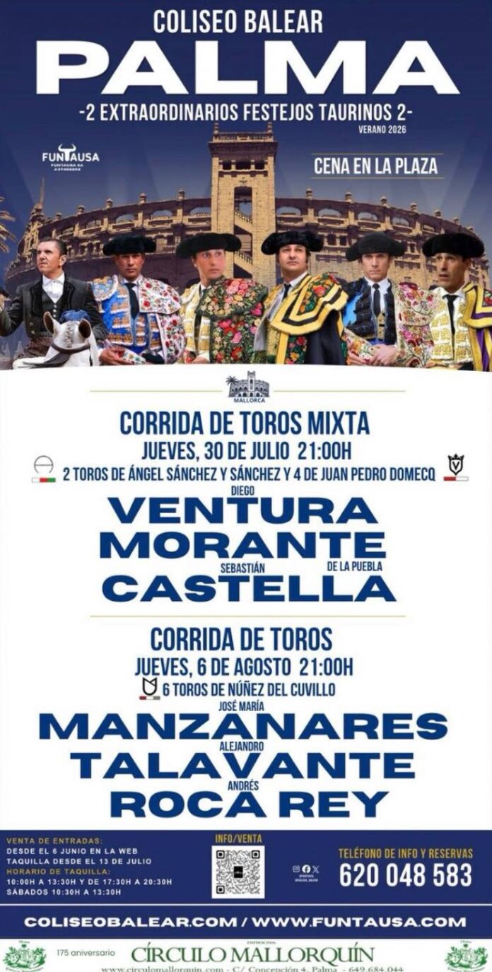 Coliseu Balear recebe duas corridas de touros com cartéis de estrelas